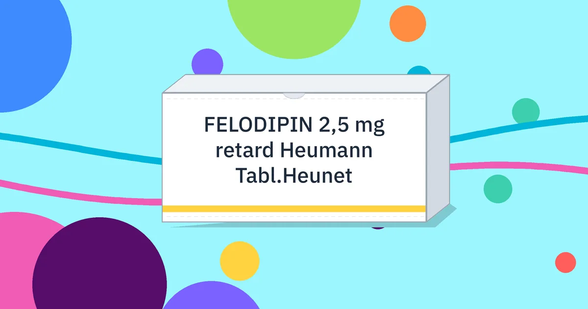 Symbolbild: Packung mit der Aufschrift FELODIPIN 2,5 mg retard Heumann Tabl.Heunet (PZN 05888160) – Verfügbarkeit und Bezug in Apotheken in Frankfurt am Main