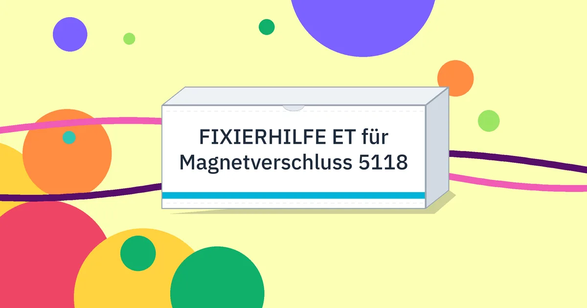 Symbolbild: Packung mit der Aufschrift FIXIERHILFE ET für Magnetverschluss 5118 (PZN 05111098) – Verfügbarkeit und Bezug in Apotheken in Frankfurt am Main