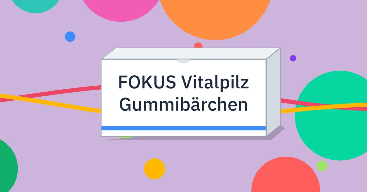 Symbolbild: Packung mit der Aufschrift FOKUS Vitalpilz Gummibärchen (PZN 19684231) – Verfügbarkeit und Bezug in Apotheken in Frankfurt am Main
