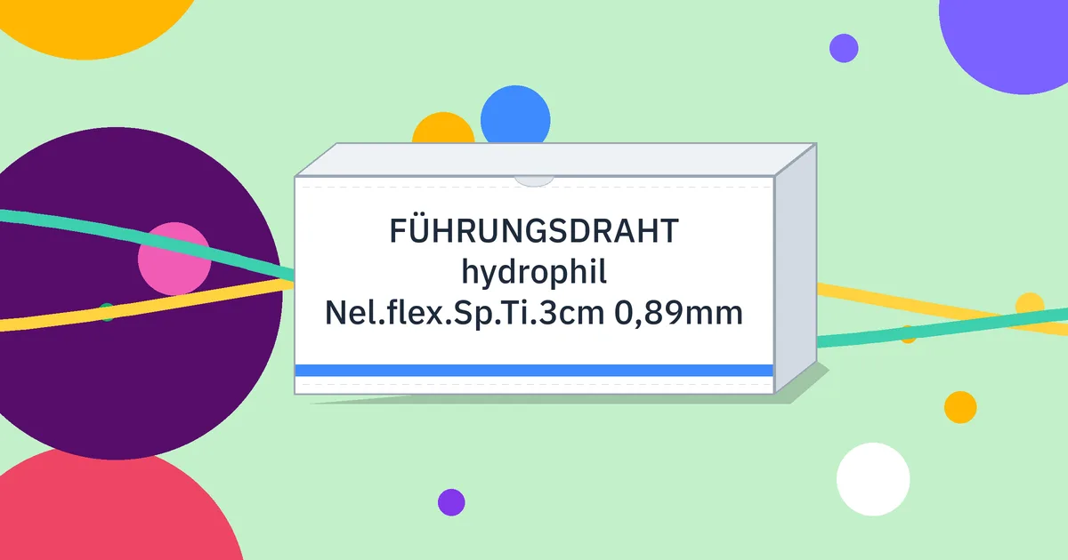 Symbolbild: Packung mit der Aufschrift FÜHRUNGSDRAHT hydrophil Nel.flex.Sp.Ti.3cm 0,89mm (PZN 17998681) – Verfügbarkeit und Bezug in Apotheken in Frankfurt am Main