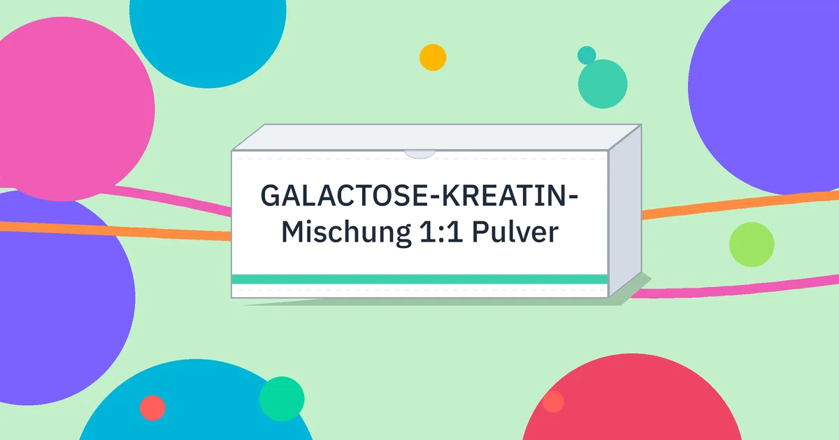 Symbolbild: Packung mit der Aufschrift GALACTOSE-KREATIN-Mischung 1:1 Pulver (PZN 13334501) – Verfügbarkeit und Bezug in Apotheken in Frankfurt am Main
