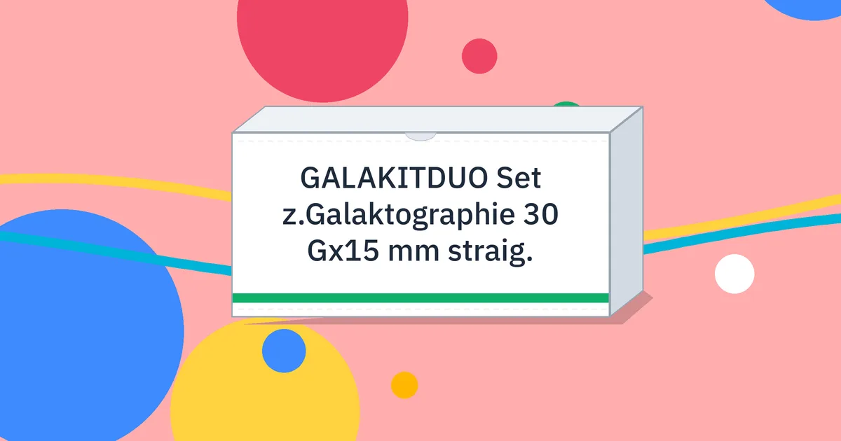 Symbolbild: Packung mit der Aufschrift GALAKITDUO Set z.Galaktographie 30 Gx15 mm straig. (PZN 16362834) – Verfügbarkeit und Bezug in Apotheken in Frankfurt am Main