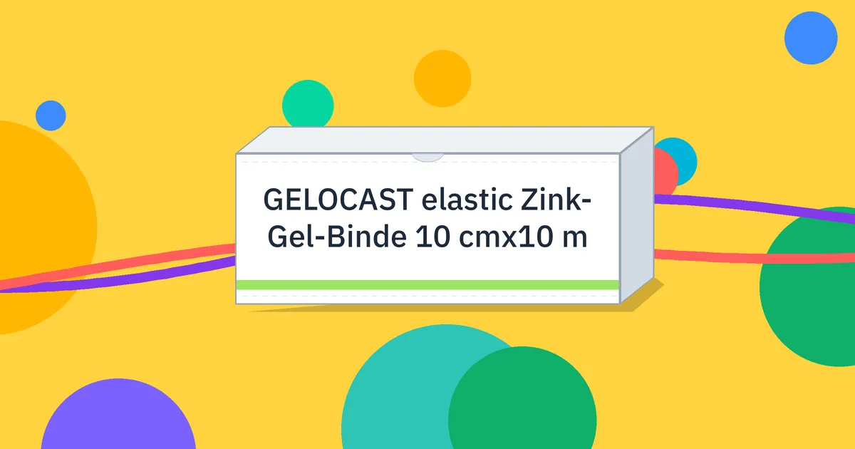 Symbolbild: Packung mit der Aufschrift GELOCAST elastic Zink-Gel-Binde 10 cmx10 m (PZN 00062550) – Verfügbarkeit und Bezug in Apotheken in Frankfurt am Main