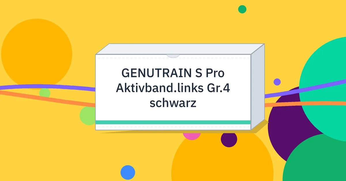 Symbolbild: Packung mit der Aufschrift GENUTRAIN S Pro Aktivband.links Gr.4 schwarz (PZN 09337184) – Verfügbarkeit und Bezug in Apotheken in Frankfurt am Main