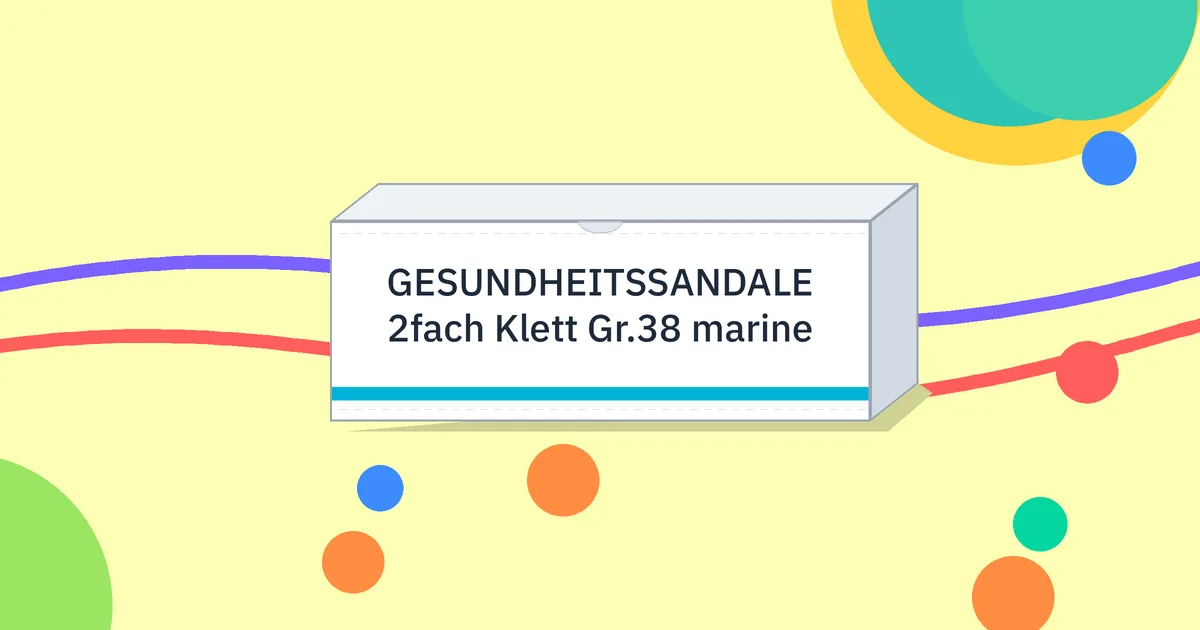 Symbolbild: Packung mit der Aufschrift GESUNDHEITSSANDALE 2fach Klett Gr.38 marine (PZN 13920908) – Verfügbarkeit und Bezug in Apotheken in Frankfurt am Main