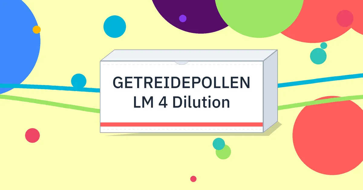 Symbolbild: Packung mit der Aufschrift GETREIDEPOLLEN LM 4 Dilution (PZN 12877518) – Verfügbarkeit und Bezug in Apotheken in Frankfurt am Main