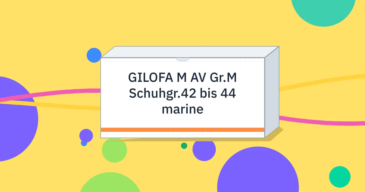 Symbolbild: Packung mit der Aufschrift GILOFA M AV Gr.M Schuhgr.42 bis 44 marine (PZN 16726242) – Verfügbarkeit und Bezug in Apotheken in Frankfurt am Main