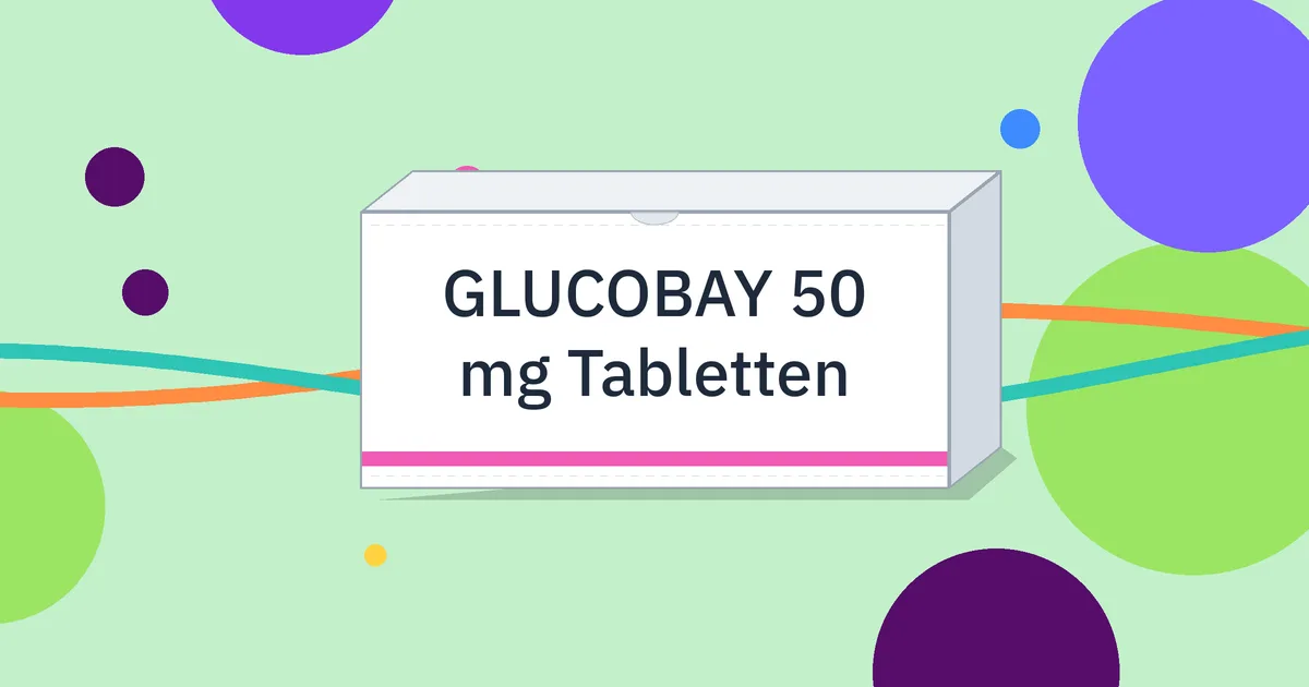 Symbolbild: Packung mit der Aufschrift GLUCOBAY 50 mg Tabletten (PZN 01552983) – Verfügbarkeit und Bezug in Apotheken in Frankfurt am Main