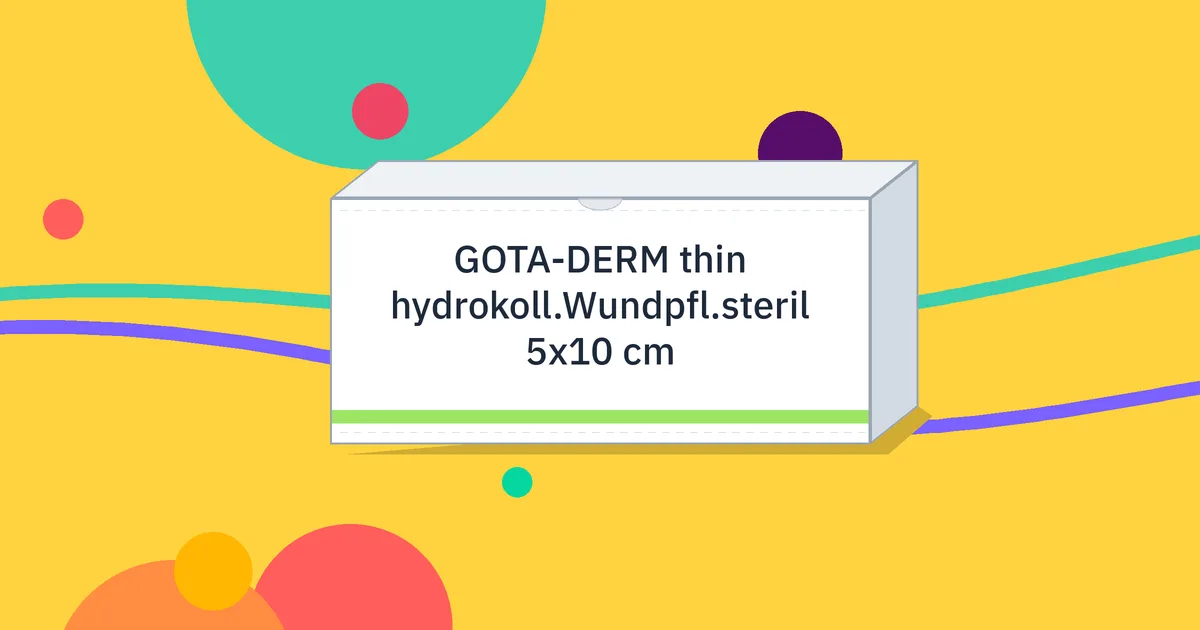 Symbolbild: Packung mit der Aufschrift GOTA-DERM thin hydrokoll.Wundpfl.steril 5x10 cm (PZN 00166522) – Verfügbarkeit und Bezug in Apotheken in Frankfurt am Main