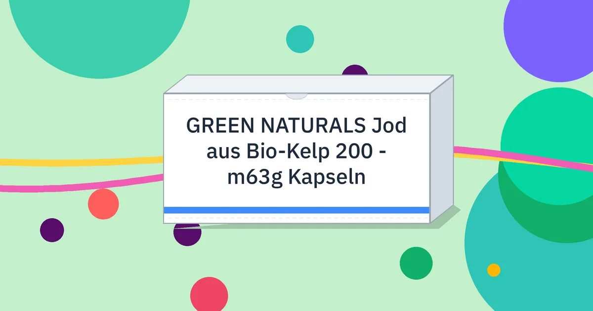 Symbolbild: Packung mit der Aufschrift GREEN NATURALS Jod aus Bio-Kelp 200 -m63g Kapseln (PZN 18133115) – Verfügbarkeit und Bezug in Apotheken in Frankfurt am Main