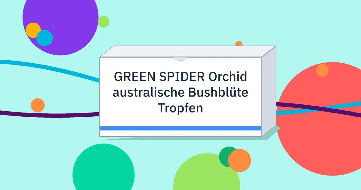 Symbolbild: Packung mit der Aufschrift GREEN SPIDER Orchid australische Bushblüte Tropfen (PZN 06126535) – Verfügbarkeit und Bezug in Apotheken in Frankfurt am Main