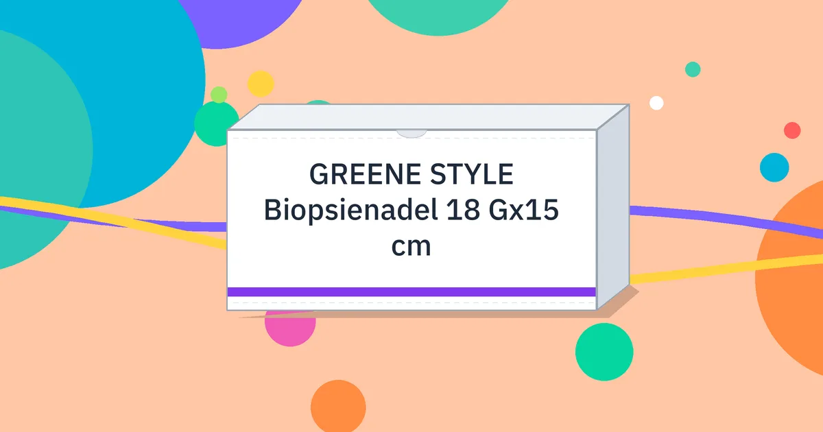 Symbolbild: Packung mit der Aufschrift GREENE STYLE Biopsienadel 18 Gx15 cm (PZN 00297856) – Verfügbarkeit und Bezug in Apotheken in Frankfurt am Main