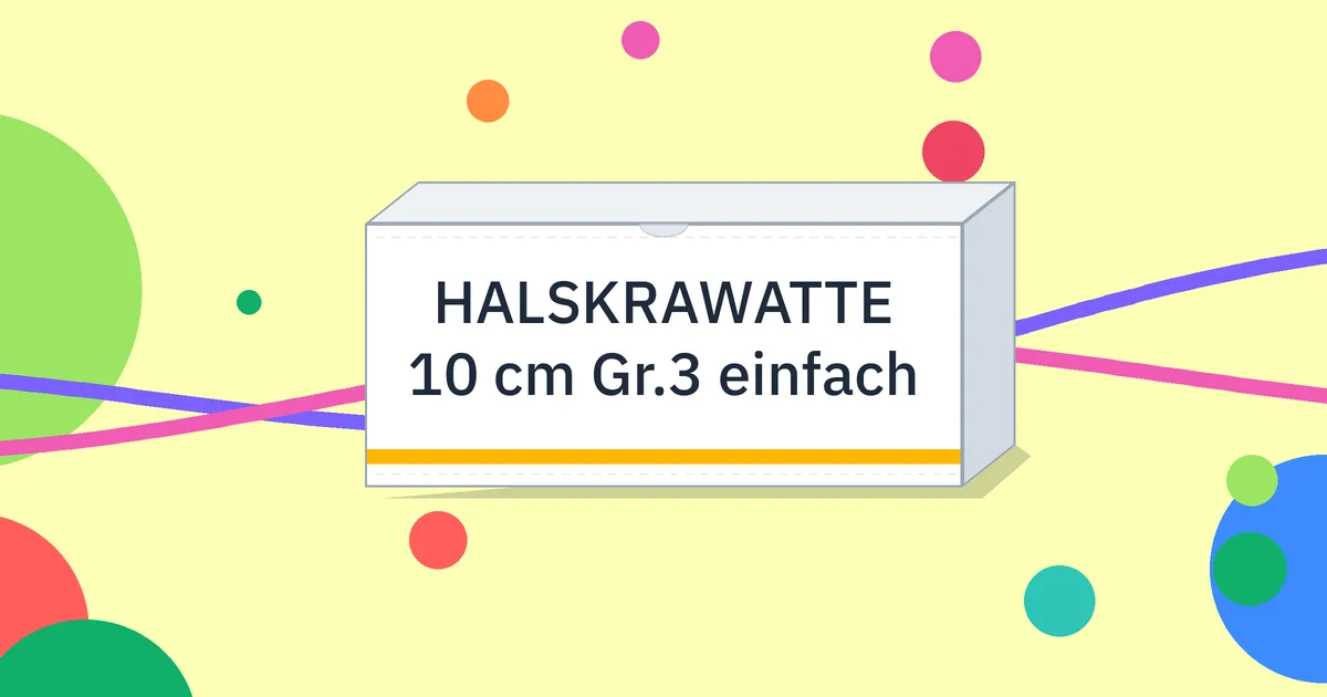 Symbolbild: Packung mit der Aufschrift HALSKRAWATTE 10 cm Gr.3 einfach (PZN 02439177) – Verfügbarkeit und Bezug in Apotheken in Frankfurt am Main