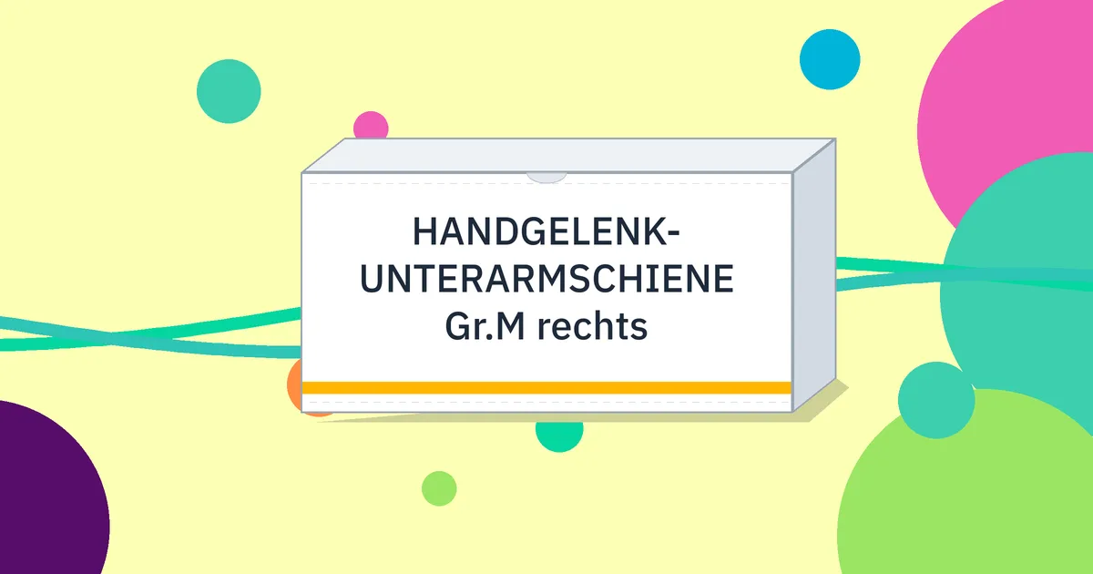Symbolbild: Packung mit der Aufschrift HANDGELENK-UNTERARMSCHIENE Gr.M rechts (PZN 10288485) – Verfügbarkeit und Bezug in Apotheken in Frankfurt am Main