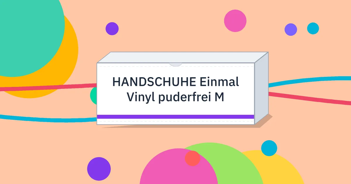 Symbolbild: Packung mit der Aufschrift HANDSCHUHE Einmal Vinyl puderfrei M (PZN 00990304) – Verfügbarkeit und Bezug in Apotheken in Frankfurt am Main