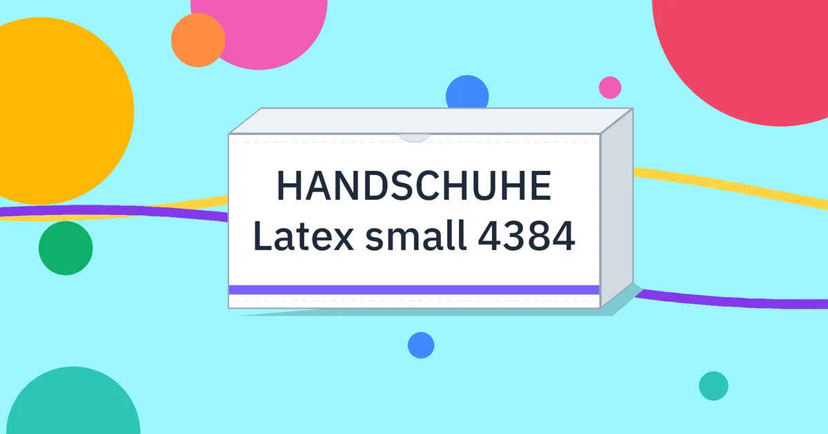 Symbolbild: Packung mit der Aufschrift HANDSCHUHE Latex small 4384 (PZN 07609997) – Verfügbarkeit und Bezug in Apotheken in Frankfurt am Main