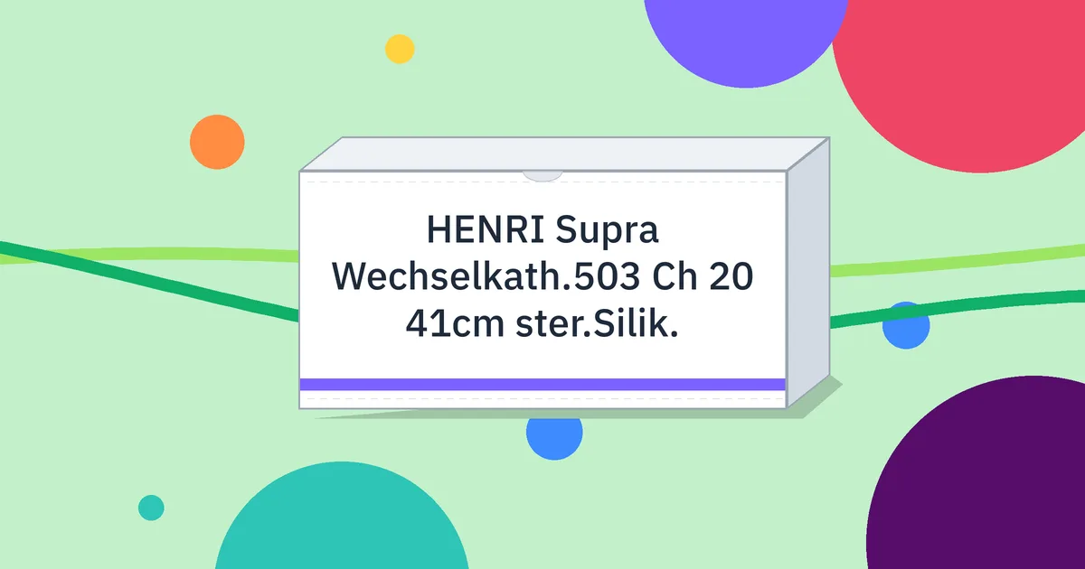 Symbolbild: Packung mit der Aufschrift HENRI Supra Wechselkath.503 Ch 20 41cm ster.Silik. (PZN 01399240) – Verfügbarkeit und Bezug in Apotheken in Frankfurt am Main
