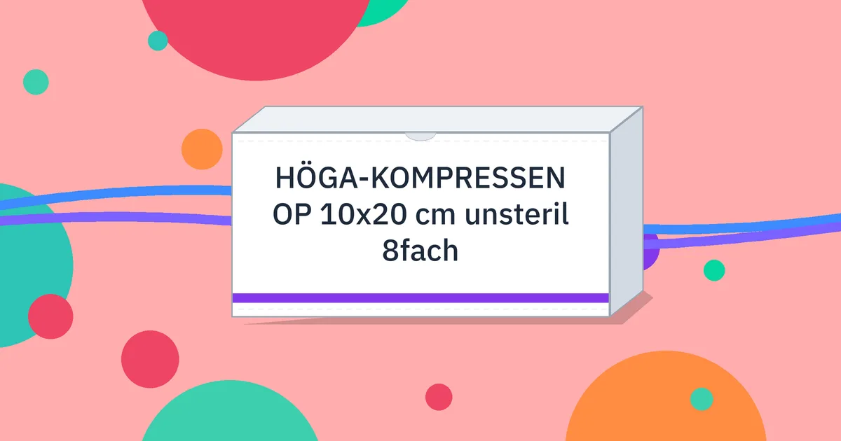 Symbolbild: Packung mit der Aufschrift HÖGA-KOMPRESSEN OP 10x20 cm unsteril 8fach (PZN 04401687) – Verfügbarkeit und Bezug in Apotheken in Frankfurt am Main