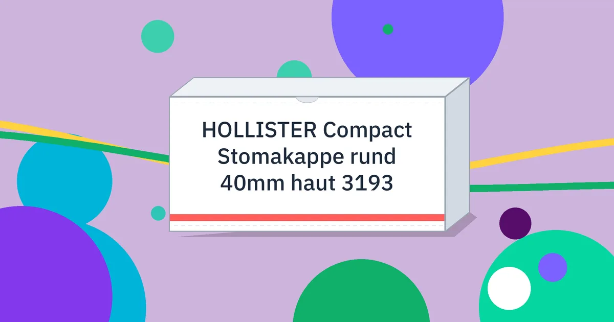 Symbolbild: Packung mit der Aufschrift HOLLISTER Compact Stomakappe rund 40mm haut 3193 (PZN 04501414) – Verfügbarkeit und Bezug in Apotheken in Frankfurt am Main