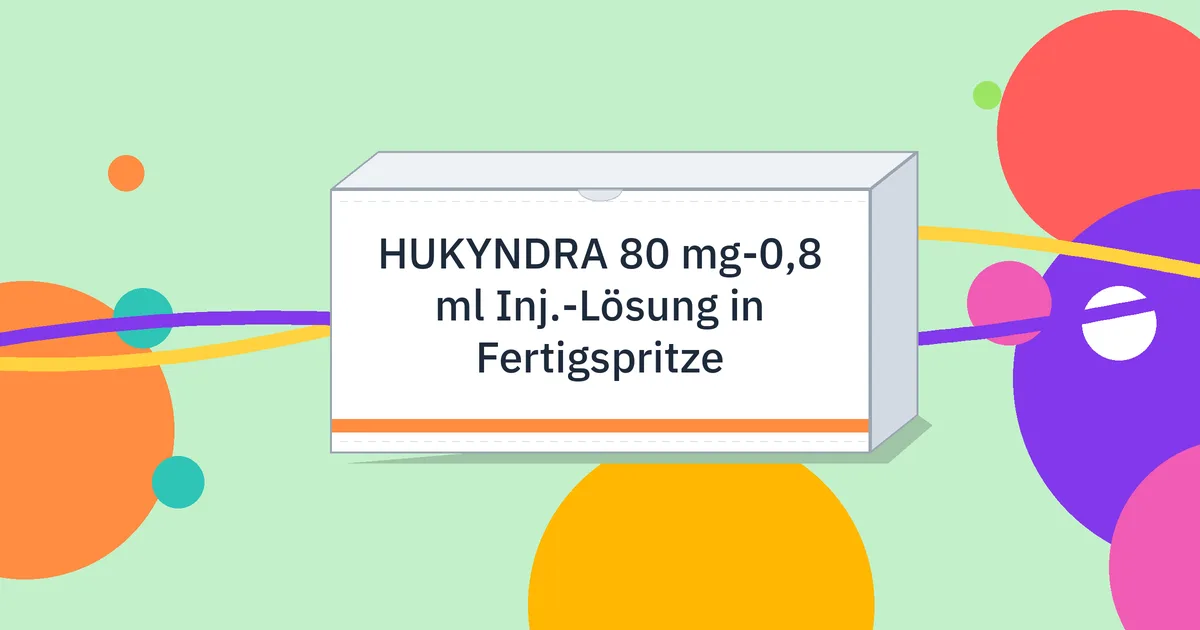 Symbolbild: Packung mit der Aufschrift HUKYNDRA 80 mg-0,8 ml Inj.-Lösung in Fertigspritze (PZN 17554665) – Verfügbarkeit und Bezug in Apotheken in Frankfurt am Main