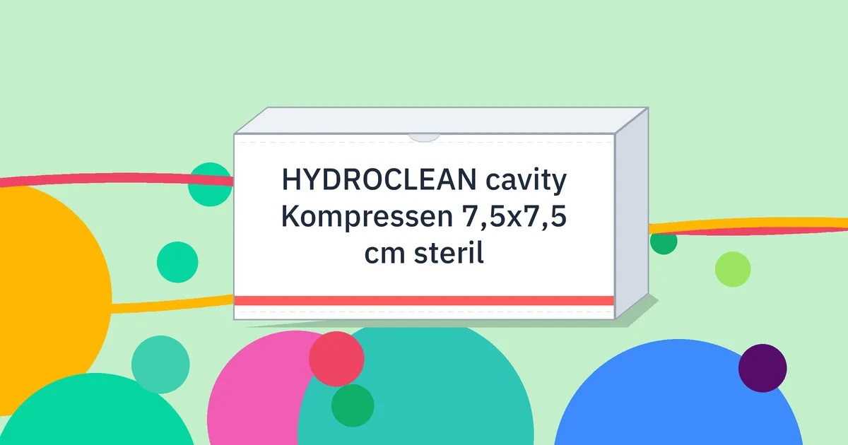Symbolbild: Packung mit der Aufschrift HYDROCLEAN cavity Kompressen 7,5x7,5 cm steril (PZN 20691532) – Verfügbarkeit und Bezug in Apotheken in Frankfurt am Main