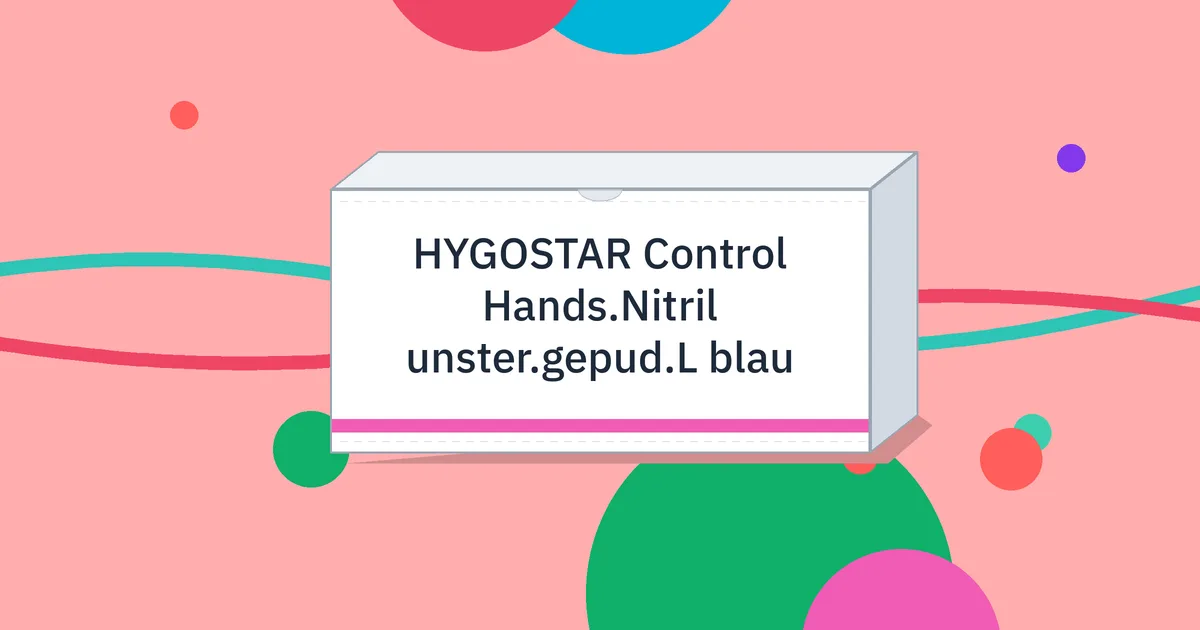 Symbolbild: Packung mit der Aufschrift HYGOSTAR Control Hands.Nitril unster.gepud.L blau (PZN 20775418) – Verfügbarkeit und Bezug in Apotheken in Frankfurt am Main