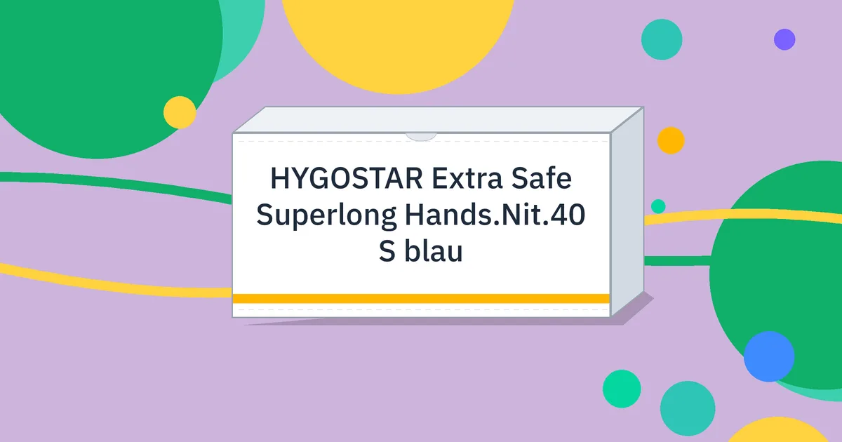 Symbolbild: Packung mit der Aufschrift HYGOSTAR Extra Safe Superlong Hands.Nit.40 S blau (PZN 20773141) – Verfügbarkeit und Bezug in Apotheken in Frankfurt am Main
