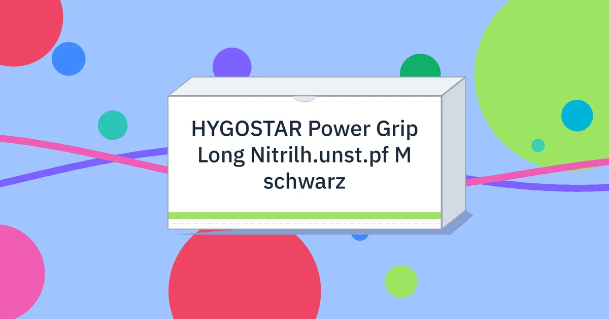 Symbolbild: Packung mit der Aufschrift HYGOSTAR Power Grip Long Nitrilh.unst.pf M schwarz (PZN 20774117) – Verfügbarkeit und Bezug in Apotheken in Frankfurt am Main