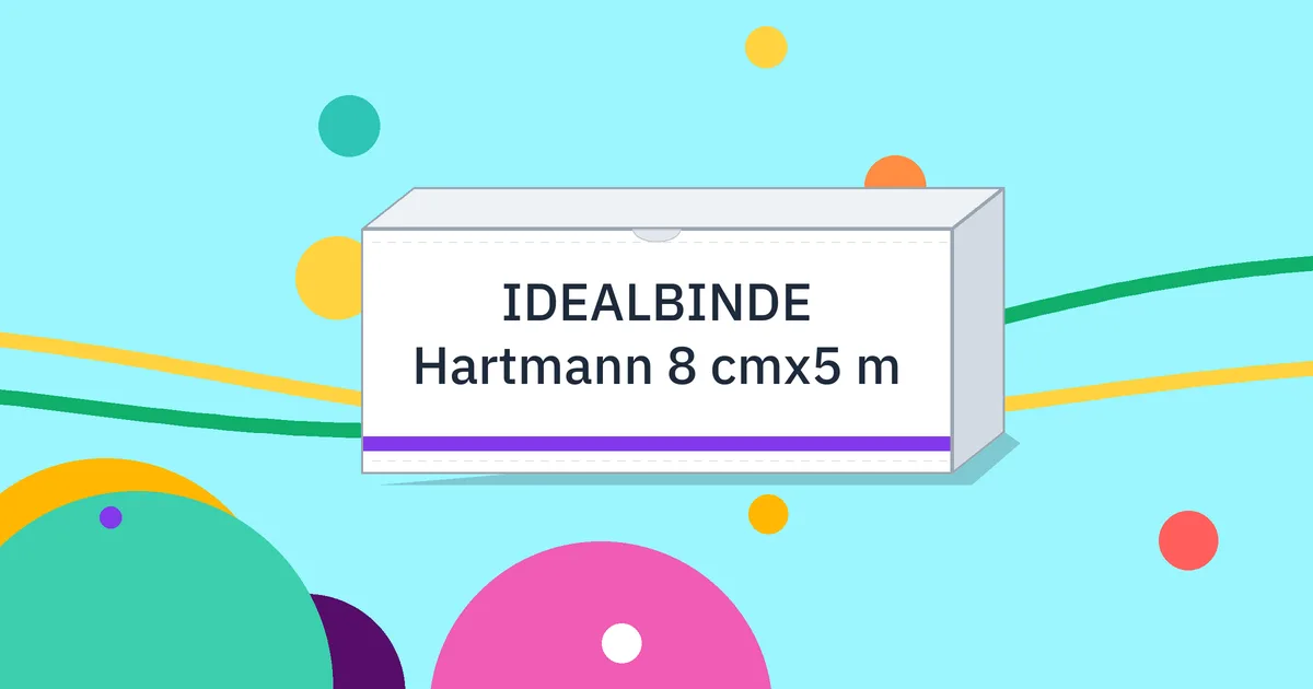 Symbolbild: Packung mit der Aufschrift IDEALBINDE Hartmann 8 cmx5 m (PZN 19063701) – Verfügbarkeit und Bezug in Apotheken in Frankfurt am Main