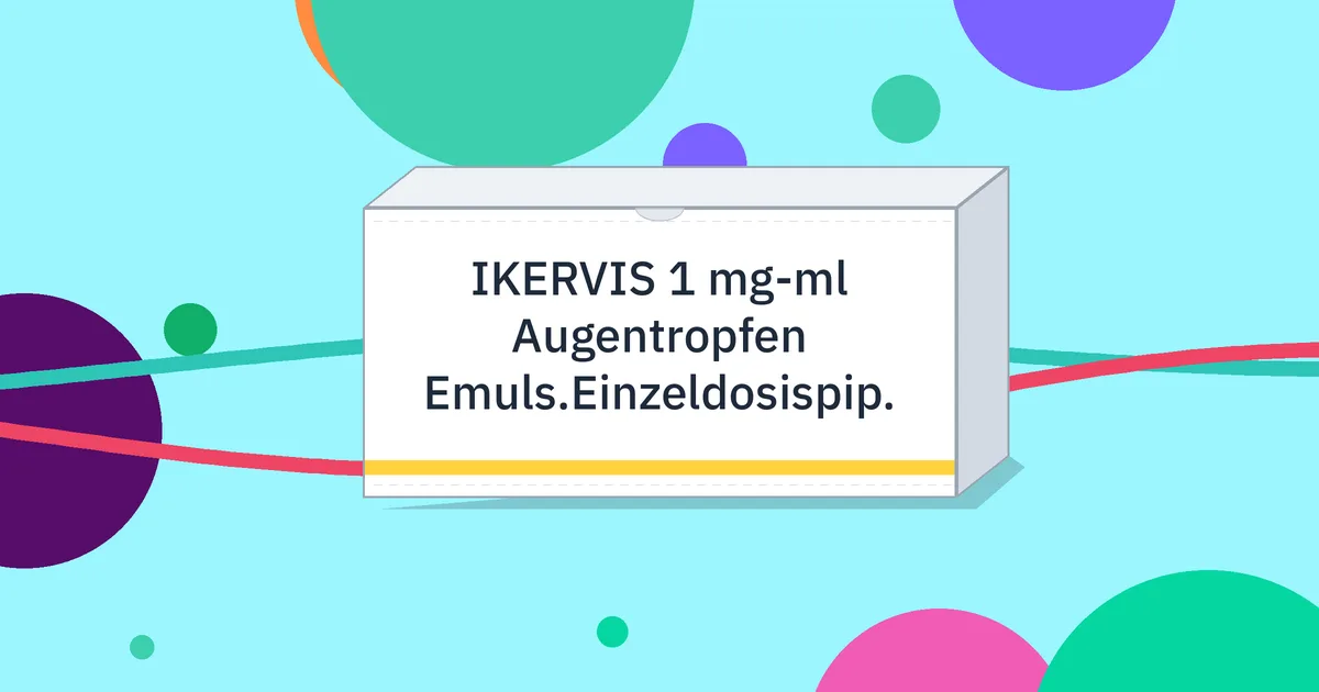 Symbolbild: Packung mit der Aufschrift IKERVIS 1 mg-ml Augentropfen Emuls.Einzeldosispip. (PZN 19394970) – Verfügbarkeit und Bezug in Apotheken in Frankfurt am Main