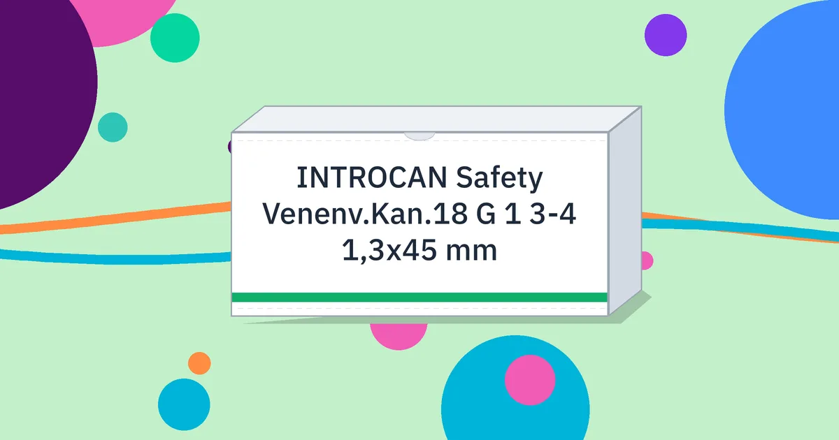 Symbolbild: Packung mit der Aufschrift INTROCAN Safety Venenv.Kan.18 G 1 3-4 1,3x45 mm (PZN 20344859) – Verfügbarkeit und Bezug in Apotheken in Frankfurt am Main
