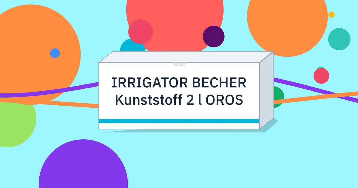 Symbolbild: Packung mit der Aufschrift IRRIGATOR BECHER Kunststoff 2 l OROS (PZN 07106150) – Verfügbarkeit und Bezug in Apotheken in Frankfurt am Main