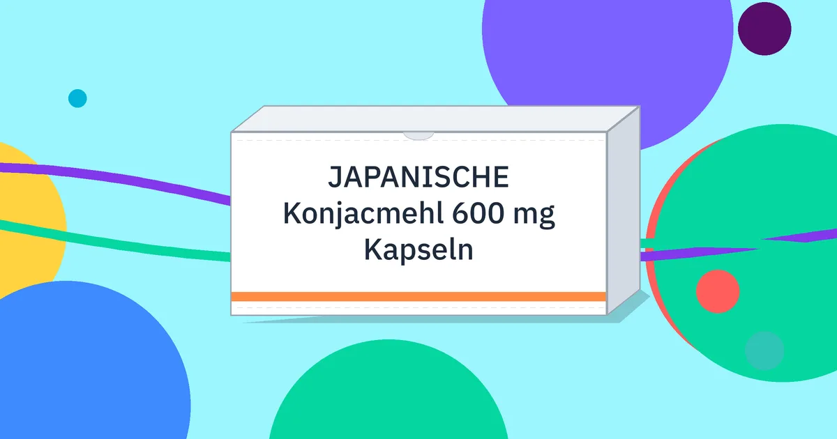 Symbolbild: Packung mit der Aufschrift JAPANISCHE Konjacmehl 600 mg Kapseln (PZN 00943440) – Verfügbarkeit und Bezug in Apotheken in Frankfurt am Main