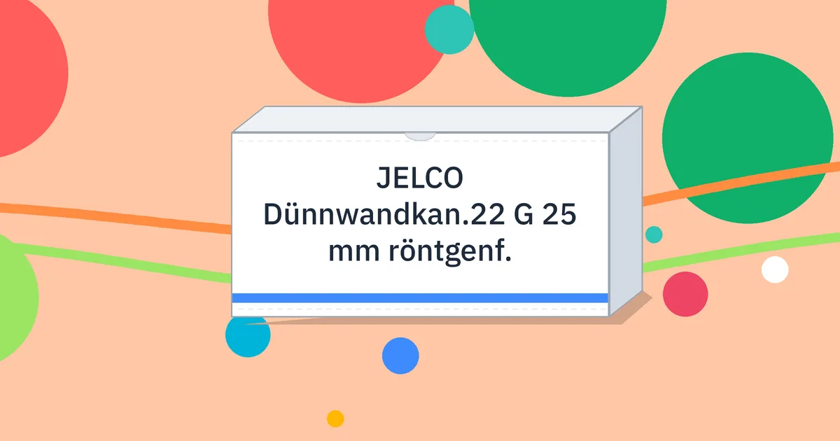 Symbolbild: Packung mit der Aufschrift JELCO Dünnwandkan.22 G 25 mm röntgenf. (PZN 00912729) – Verfügbarkeit und Bezug in Apotheken in Frankfurt am Main