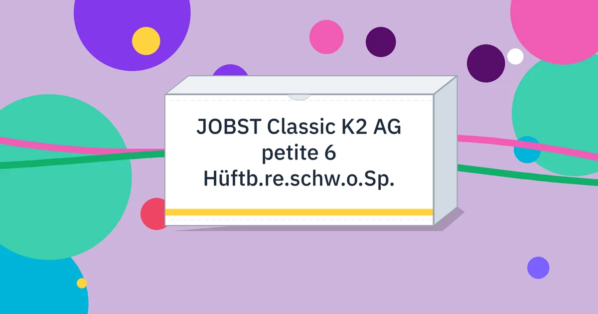 Symbolbild: Packung mit der Aufschrift JOBST Classic K2 AG petite 6 Hüftb.re.schw.o.Sp. (PZN 13065857) – Verfügbarkeit und Bezug in Apotheken in Frankfurt am Main