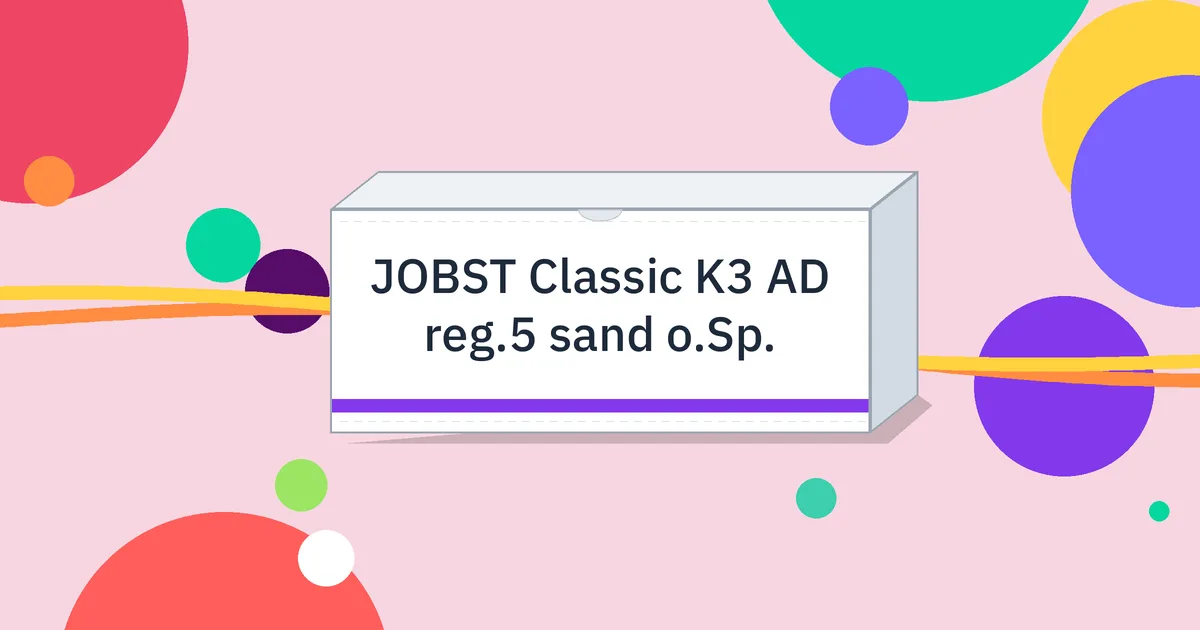 Symbolbild: Packung mit der Aufschrift JOBST Classic K3 AD reg.5 sand o.Sp. (PZN 13071450) – Verfügbarkeit und Bezug in Apotheken in Frankfurt am Main