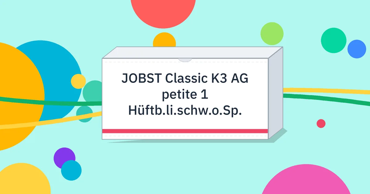 Symbolbild: Packung mit der Aufschrift JOBST Classic K3 AG petite 1 Hüftb.li.schw.o.Sp. (PZN 13074477) – Verfügbarkeit und Bezug in Apotheken in Frankfurt am Main
