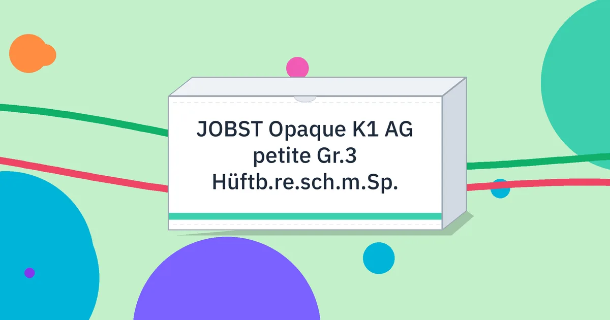Symbolbild: Packung mit der Aufschrift JOBST Opaque K1 AG petite Gr.3 Hüftb.re.sch.m.Sp. (PZN 13099218) – Verfügbarkeit und Bezug in Apotheken in Frankfurt am Main