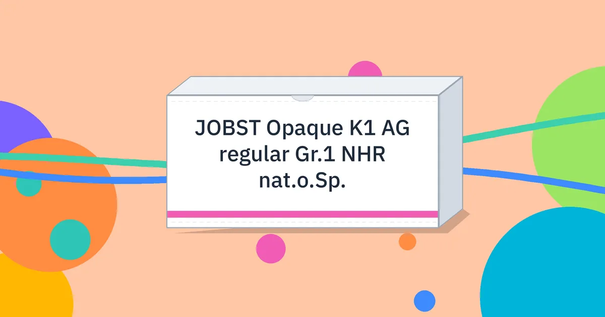 Symbolbild: Packung mit der Aufschrift JOBST Opaque K1 AG regular Gr.1 NHR nat.o.Sp. (PZN 13095249) – Verfügbarkeit und Bezug in Apotheken in Frankfurt am Main