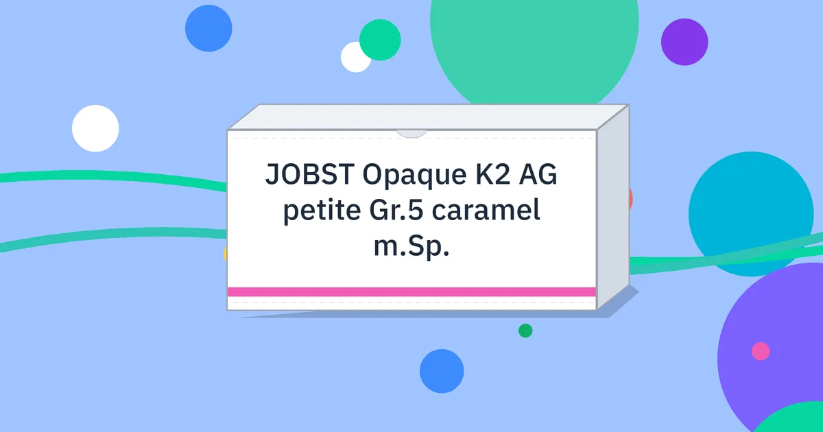 Symbolbild: Packung mit der Aufschrift JOBST Opaque K2 AG petite Gr.5 caramel m.Sp. (PZN 13111876) – Verfügbarkeit und Bezug in Apotheken in Frankfurt am Main