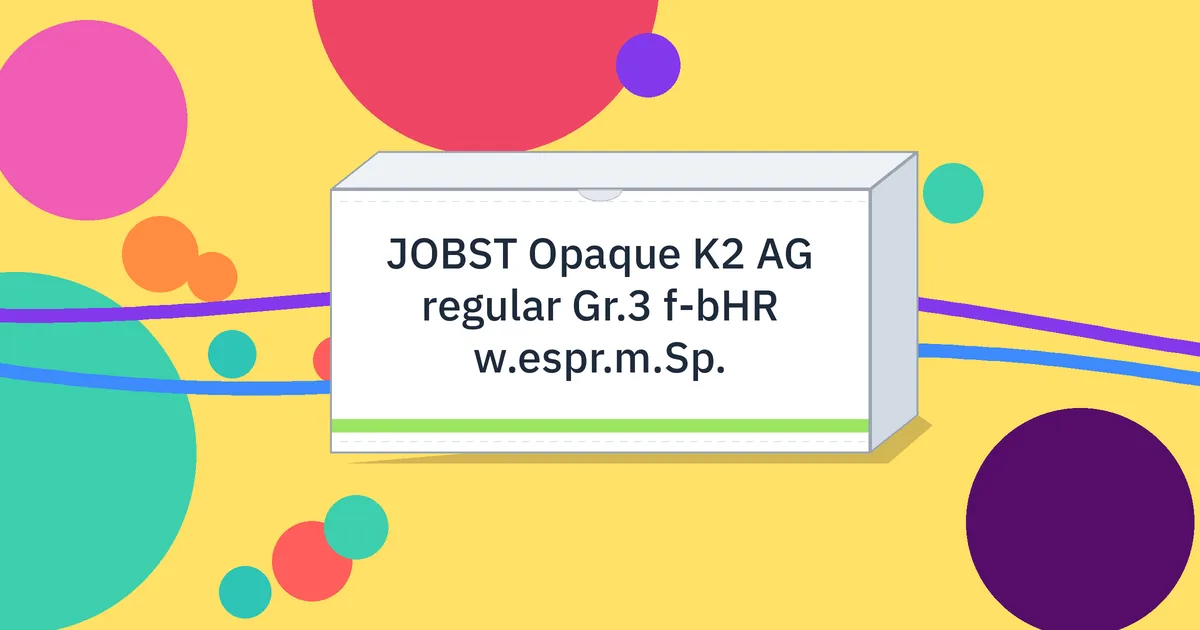 Symbolbild: Packung mit der Aufschrift JOBST Opaque K2 AG regular Gr.3 f-bHR w.espr.m.Sp. (PZN 16282213) – Verfügbarkeit und Bezug in Apotheken in Frankfurt am Main