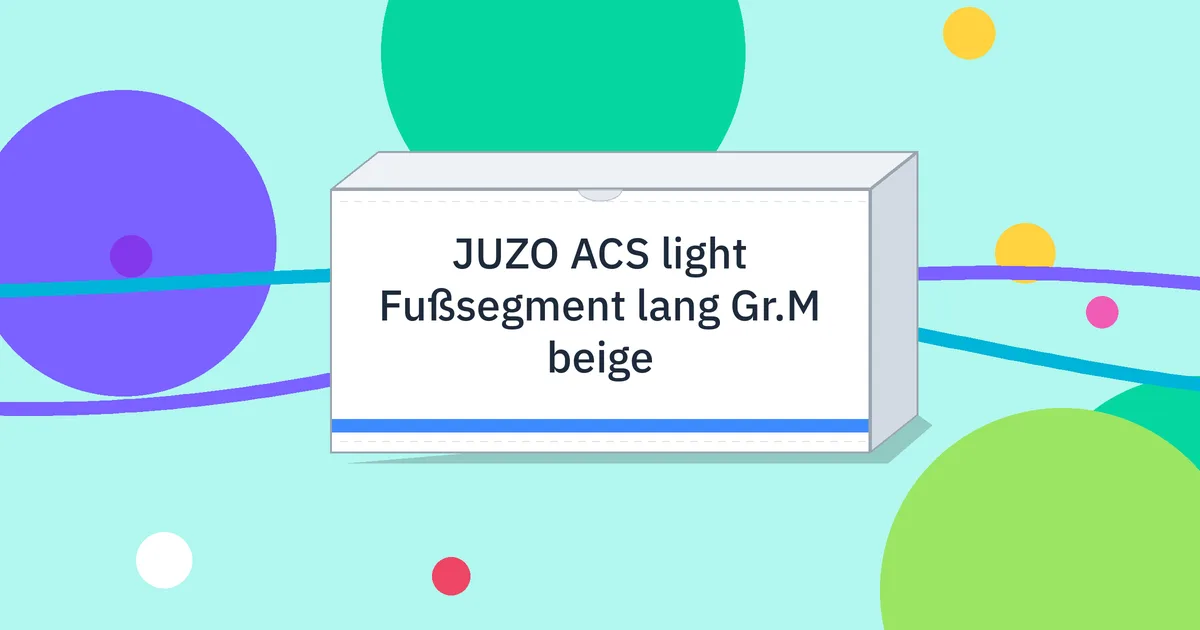 Symbolbild: Packung mit der Aufschrift JUZO ACS light Fußsegment lang Gr.M beige (PZN 13885081) – Verfügbarkeit und Bezug in Apotheken in Frankfurt am Main