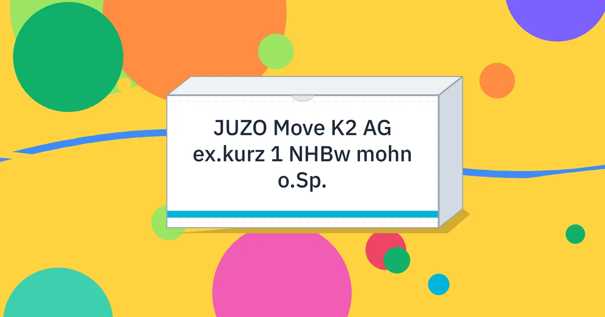 Symbolbild: Packung mit der Aufschrift JUZO Move K2 AG ex.kurz 1 NHBw mohn o.Sp. (PZN 18564588) – Verfügbarkeit und Bezug in Apotheken in Frankfurt am Main
