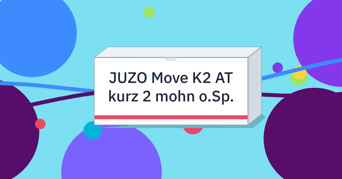 Symbolbild: Packung mit der Aufschrift JUZO Move K2 AT kurz 2 mohn o.Sp. (PZN 20675591) – Verfügbarkeit und Bezug in Apotheken in Frankfurt am Main