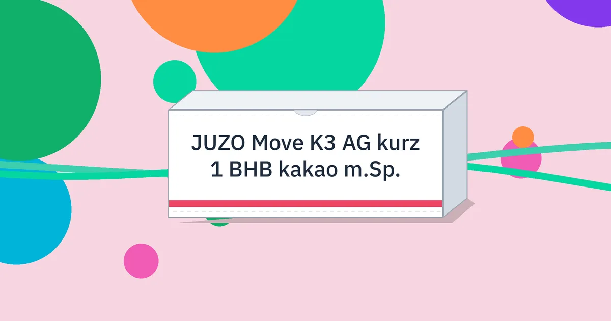 Symbolbild: Packung mit der Aufschrift JUZO Move K3 AG kurz 1 BHB kakao m.Sp. (PZN 18591527) – Verfügbarkeit und Bezug in Apotheken in Frankfurt am Main