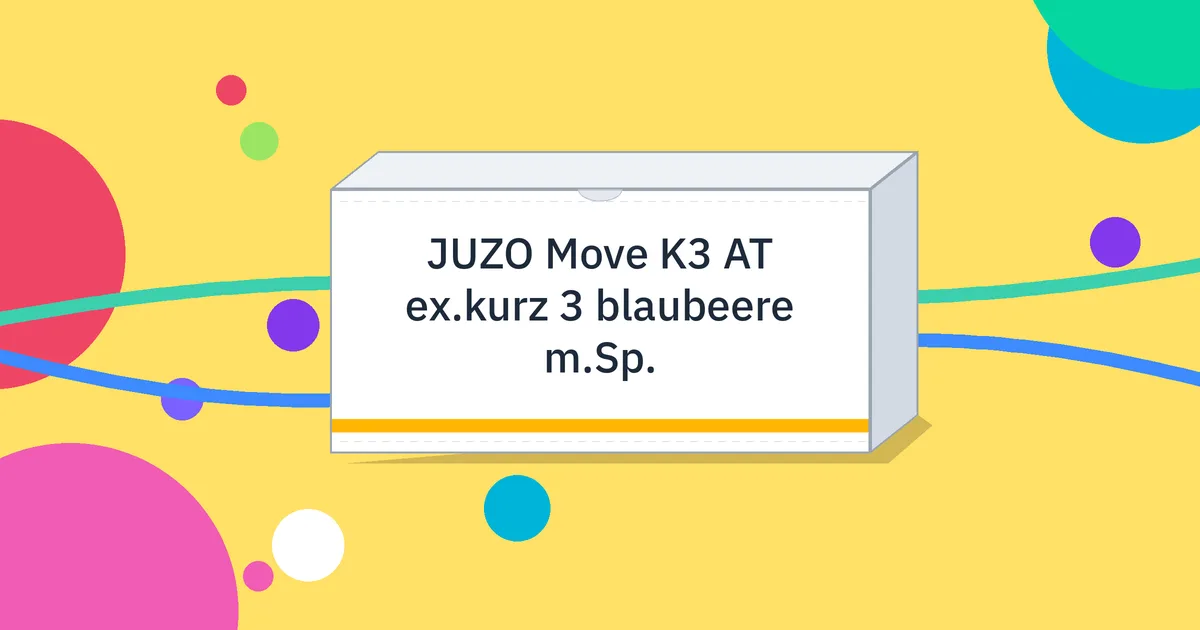 Symbolbild: Packung mit der Aufschrift JUZO Move K3 AT ex.kurz 3 blaubeere m.Sp. (PZN 20680103) – Verfügbarkeit und Bezug in Apotheken in Frankfurt am Main