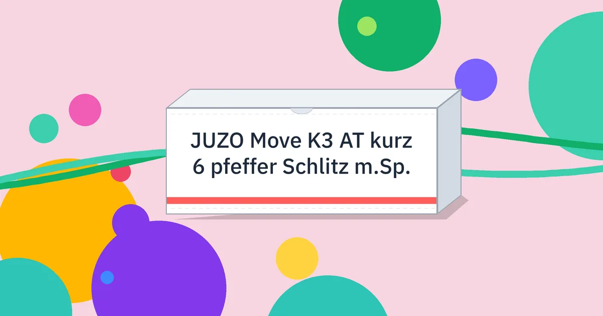 Symbolbild: Packung mit der Aufschrift JUZO Move K3 AT kurz 6 pfeffer Schlitz m.Sp. (PZN 20684058) – Verfügbarkeit und Bezug in Apotheken in Frankfurt am Main