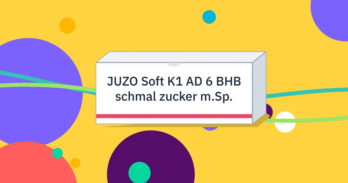 Symbolbild: Packung mit der Aufschrift JUZO Soft K1 AD 6 BHB schmal zucker m.Sp. (PZN 15460836) – Verfügbarkeit und Bezug in Apotheken in Frankfurt am Main