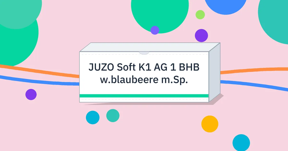 Symbolbild: Packung mit der Aufschrift JUZO Soft K1 AG 1 BHB w.blaubeere m.Sp. (PZN 14836877) – Verfügbarkeit und Bezug in Apotheken in Frankfurt am Main