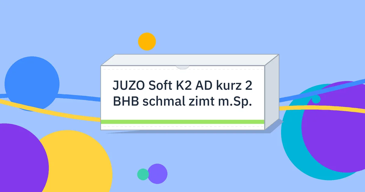 Symbolbild: Packung mit der Aufschrift JUZO Soft K2 AD kurz 2 BHB schmal zimt m.Sp. (PZN 15465609) – Verfügbarkeit und Bezug in Apotheken in Frankfurt am Main